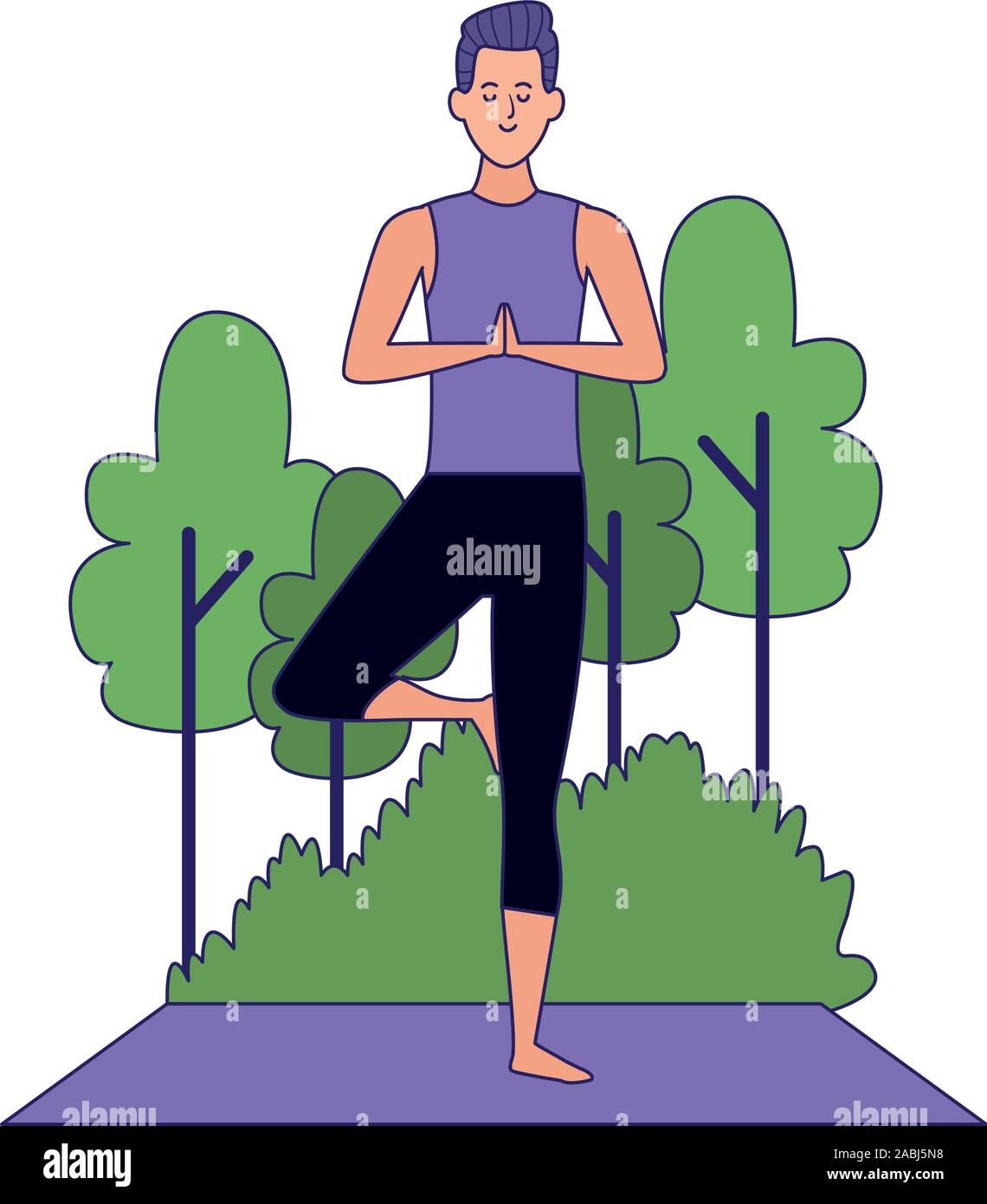 cartoon man doing yoga tree pose at outdoors Stock Vector Image & Art ...