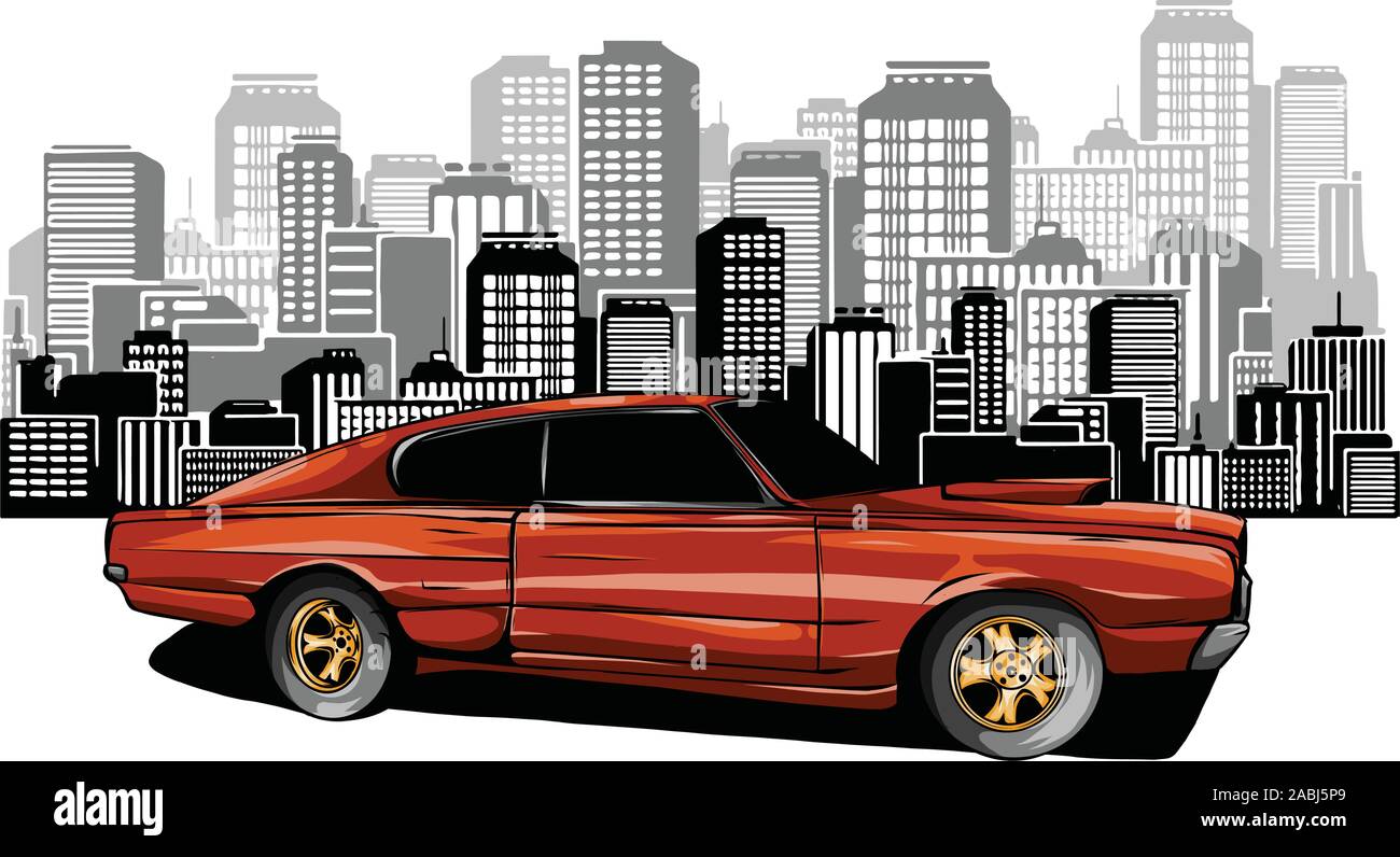 Flat vector cartoon style illustration of landscape street with ...