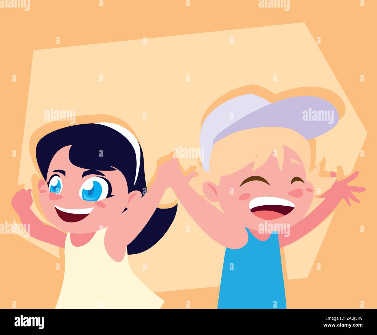 children smiling on yellow background vector illustration design Stock ...