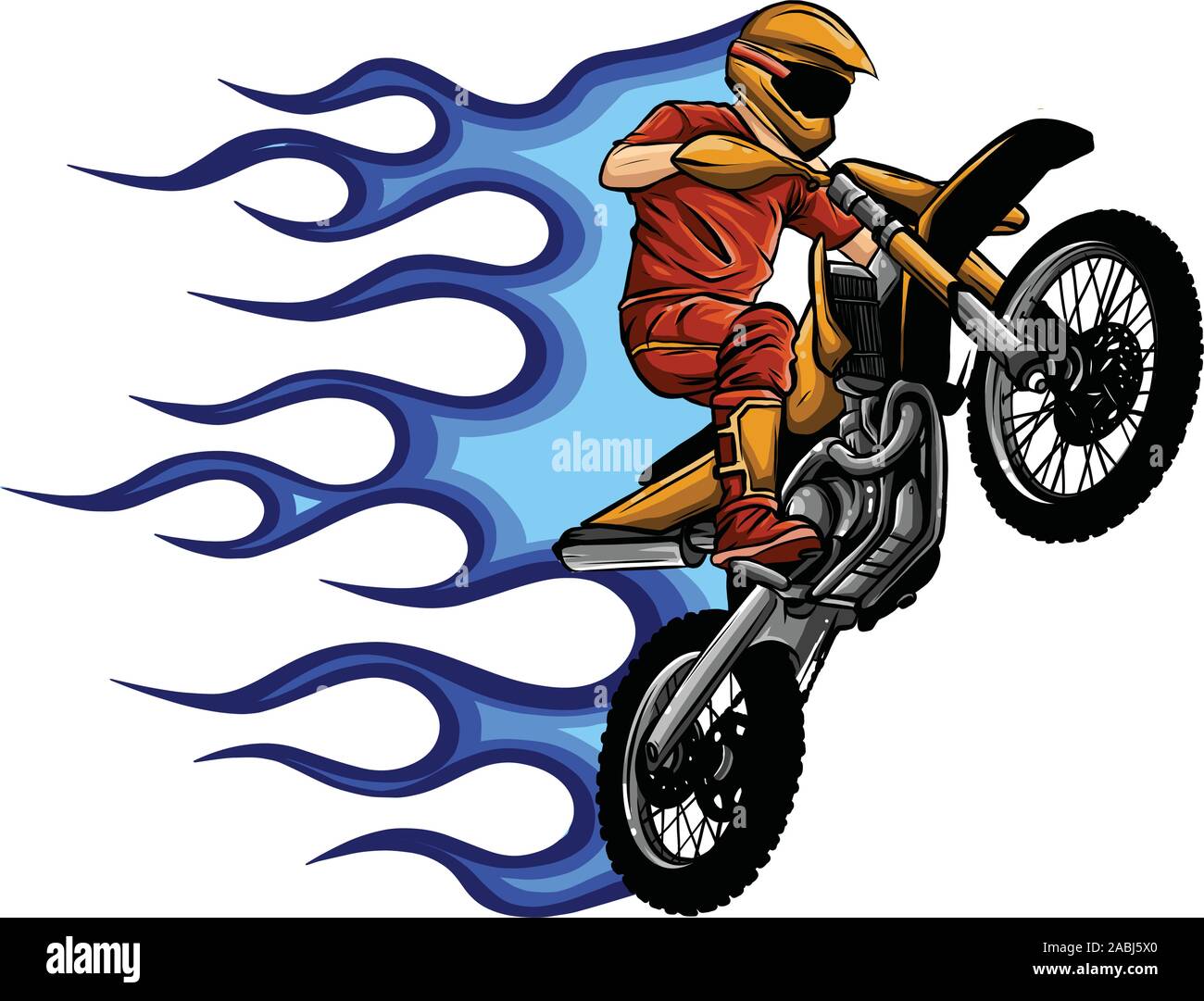 motorcycle with fire and flames vector illustration Stock Vector Image ...