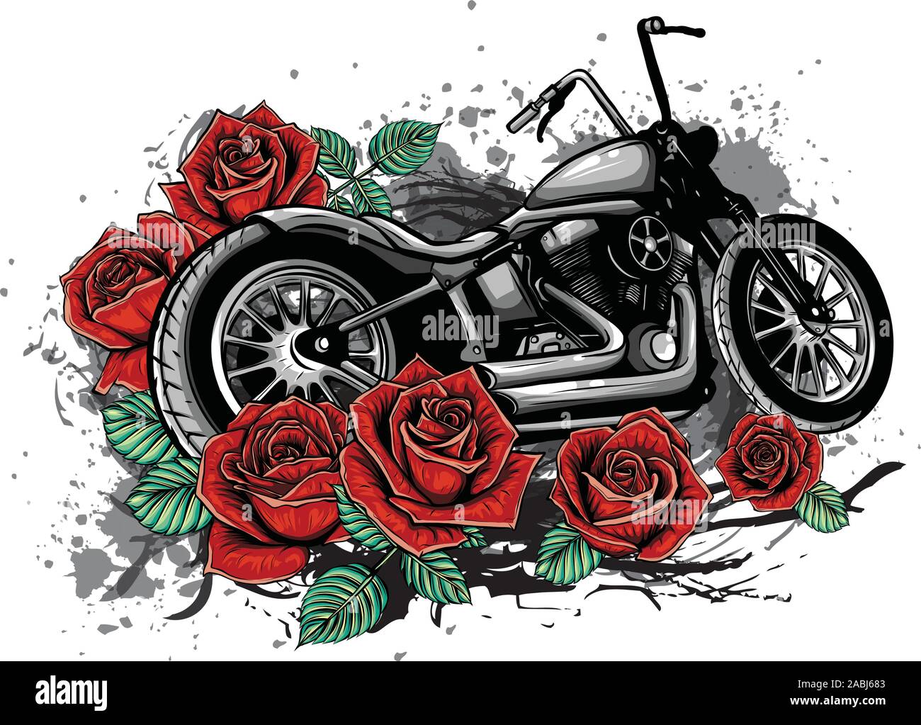 vector illustation vintage chopper motorcycle and roses poster Stock ...