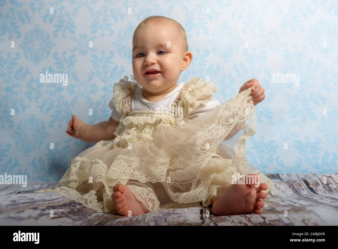 Portrait of adorable baby girl. Childhood. Authentic image Stock Photo ...