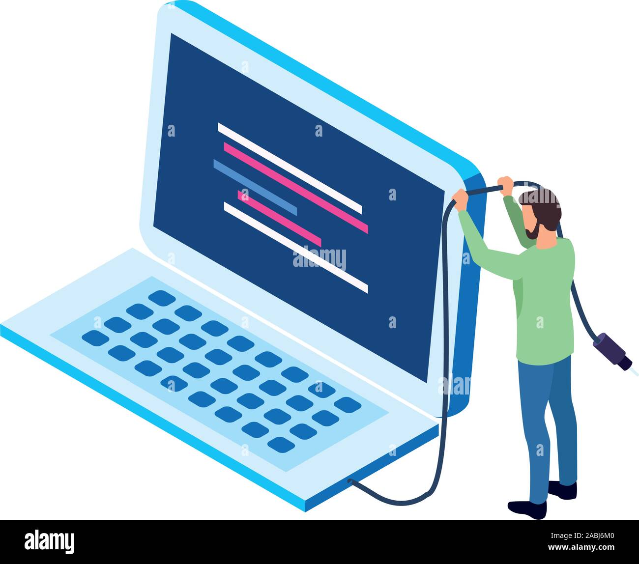 avatar man with big laptop computer icon, flat design Stock Vector ...