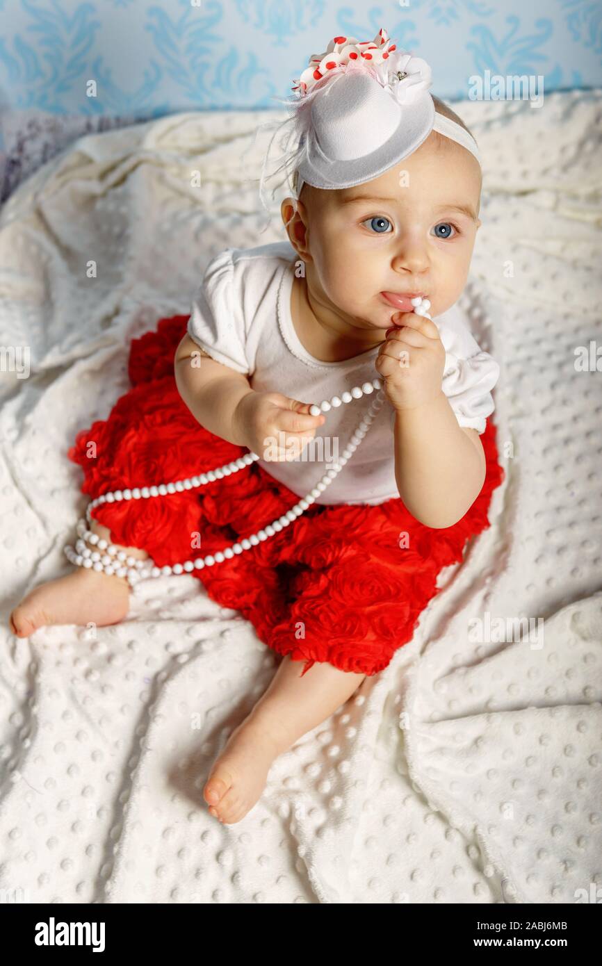 Portrait of adorable baby girl. Childhood. Authentic image Stock Photo ...