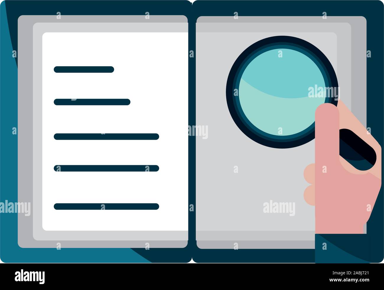 open book hand with magnifier property intellectual copyright icon ...