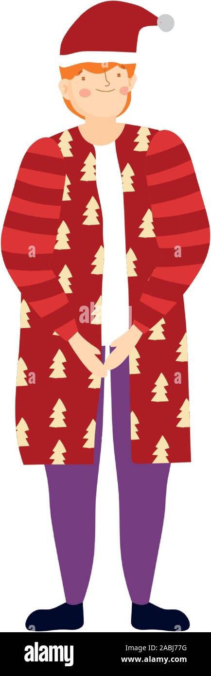 merry christmas man with warm clothes and hat vector illustration Stock ...