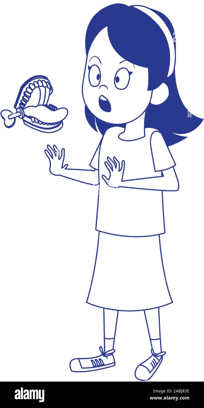 scared woman with teeth practical joke Stock Vector Image & Art - Alamy