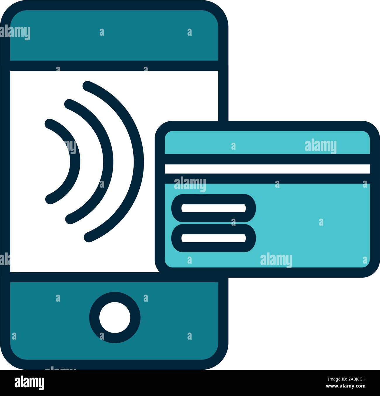smartphone bank card transaction internet of things line and fill icon ...
