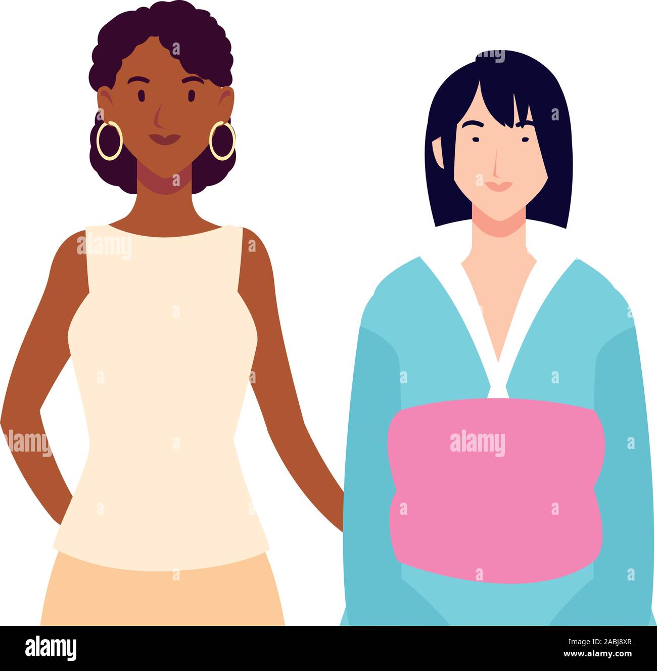 women with different poses on white background vector illustration ...