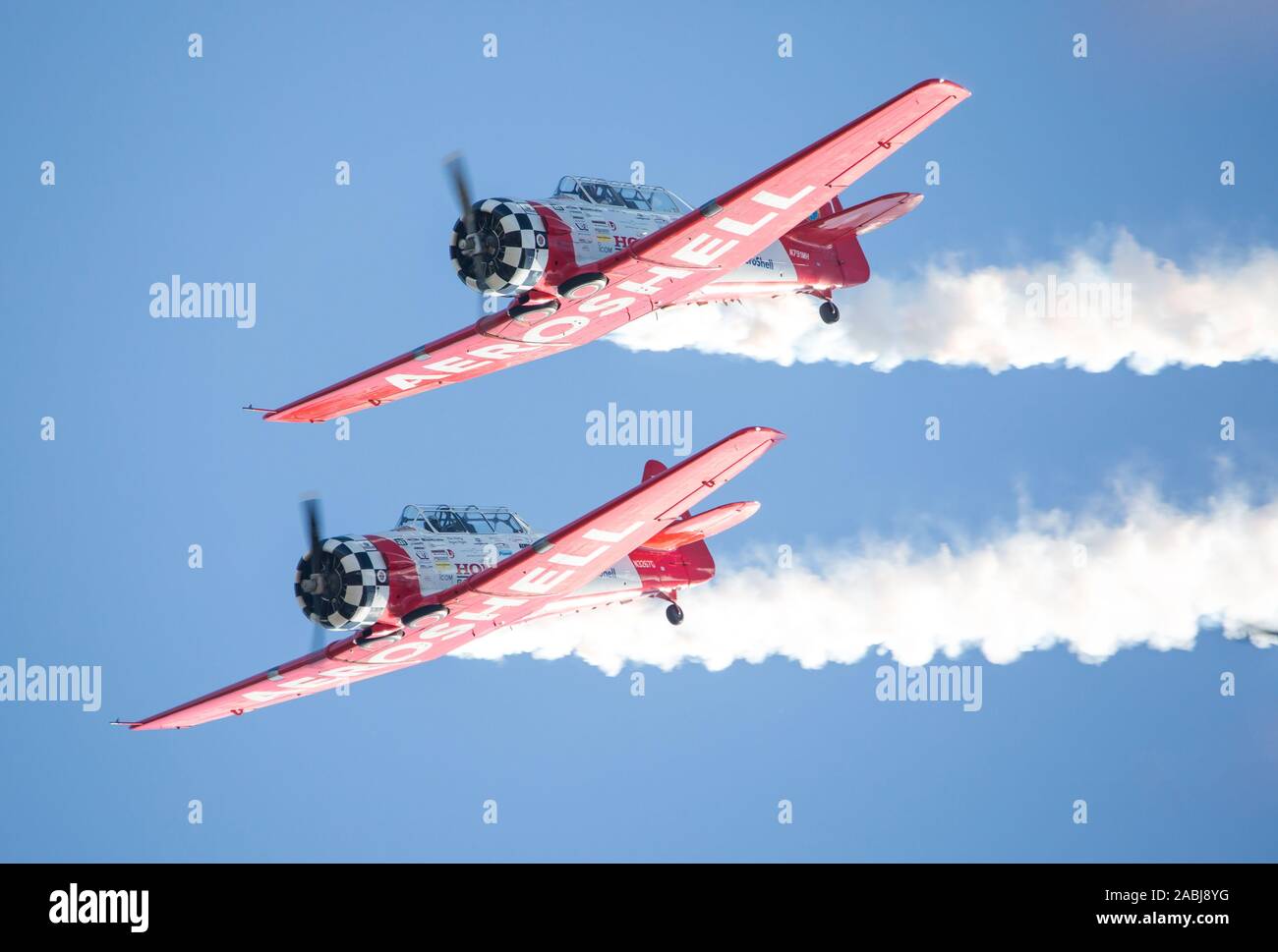 MONROE, NC (USA) - November 9, 2019: Two aerobatic aircraft fly in ...