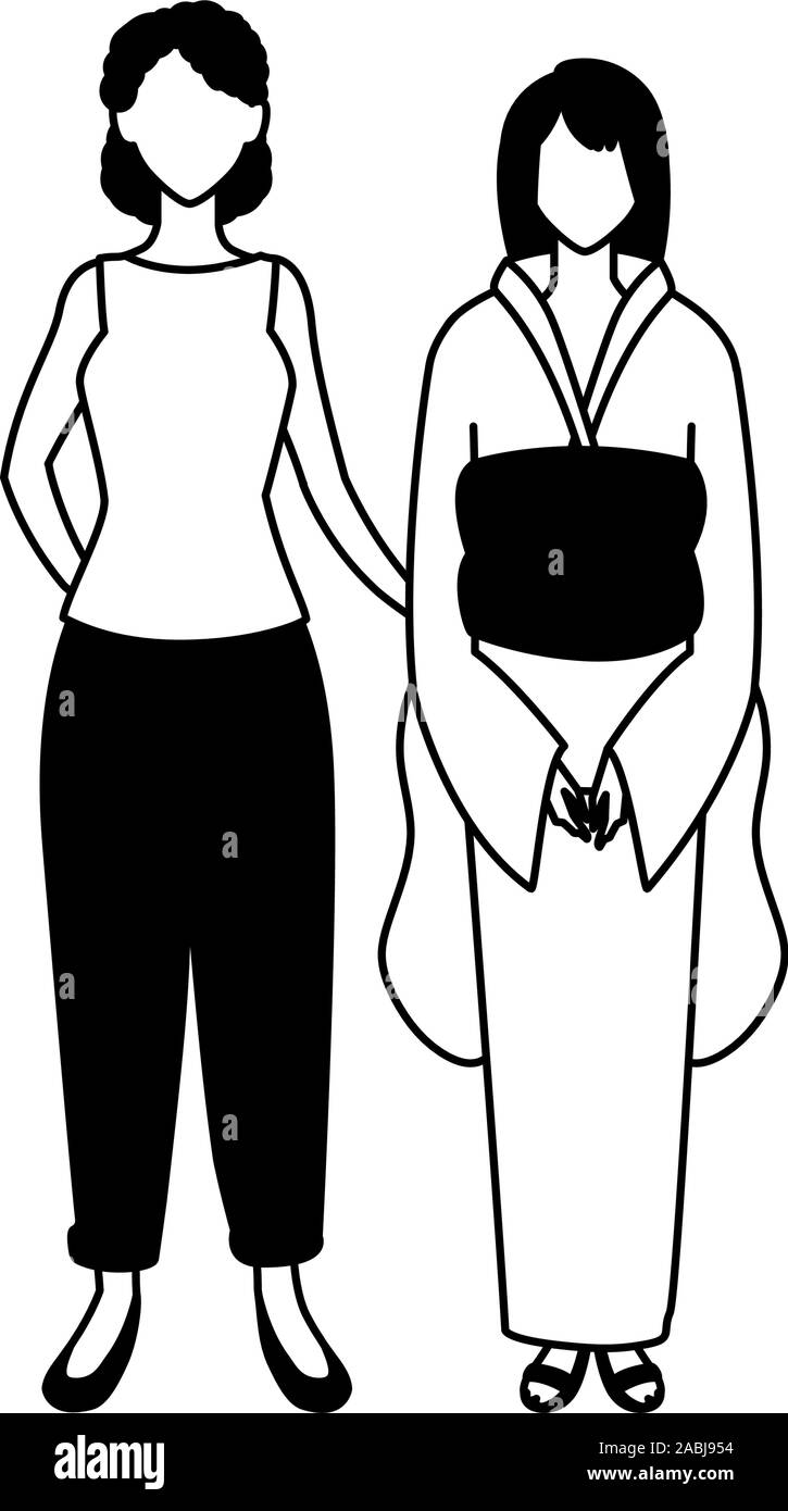 women faceless standing with different poses vector illustration design ...