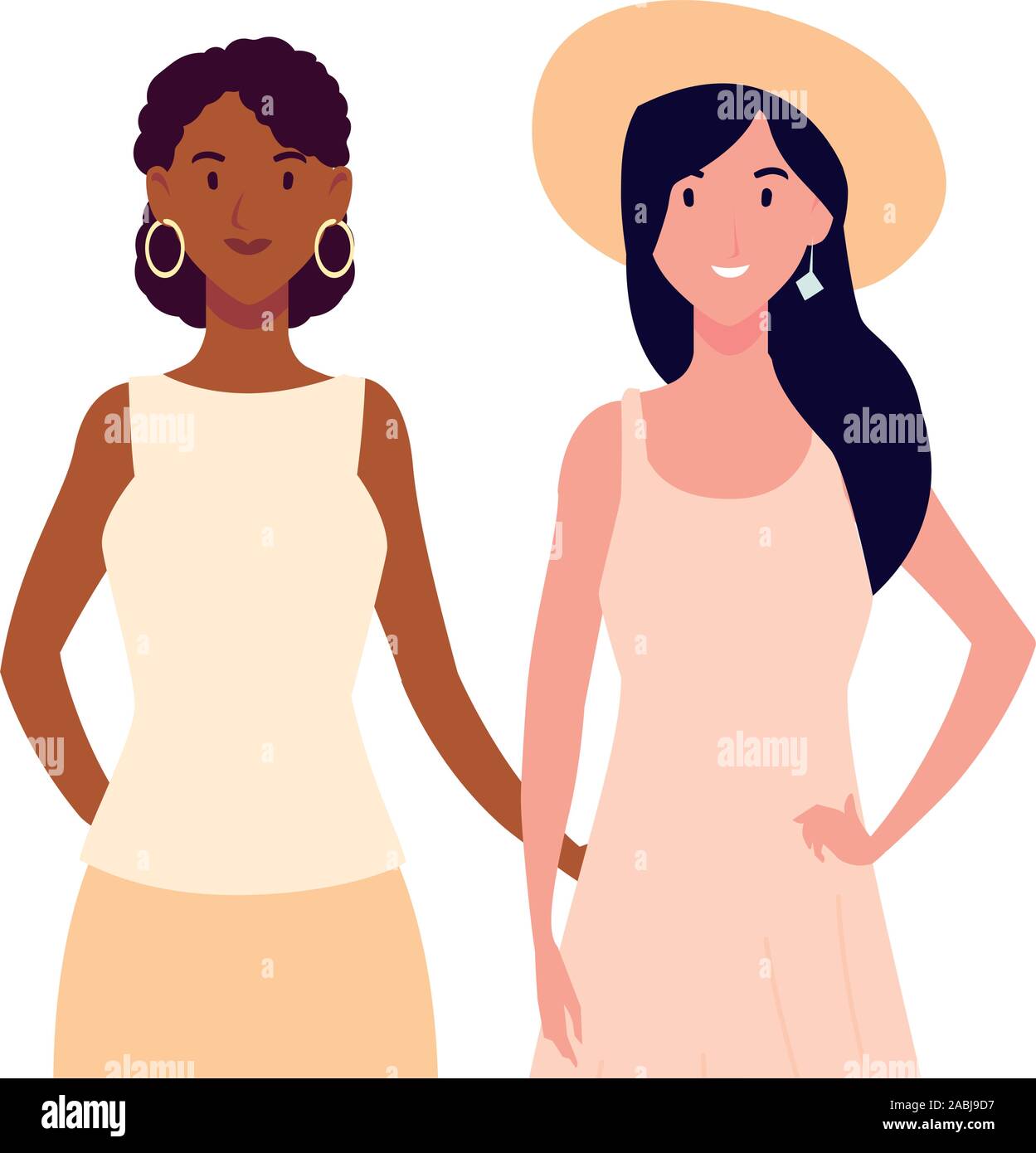 women with different poses on white background vector illustration ...