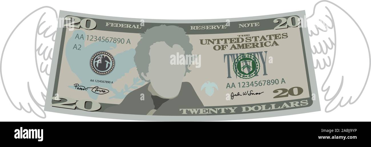 This is a illustration of Feathered Deformed 20 dollars note Stock ...