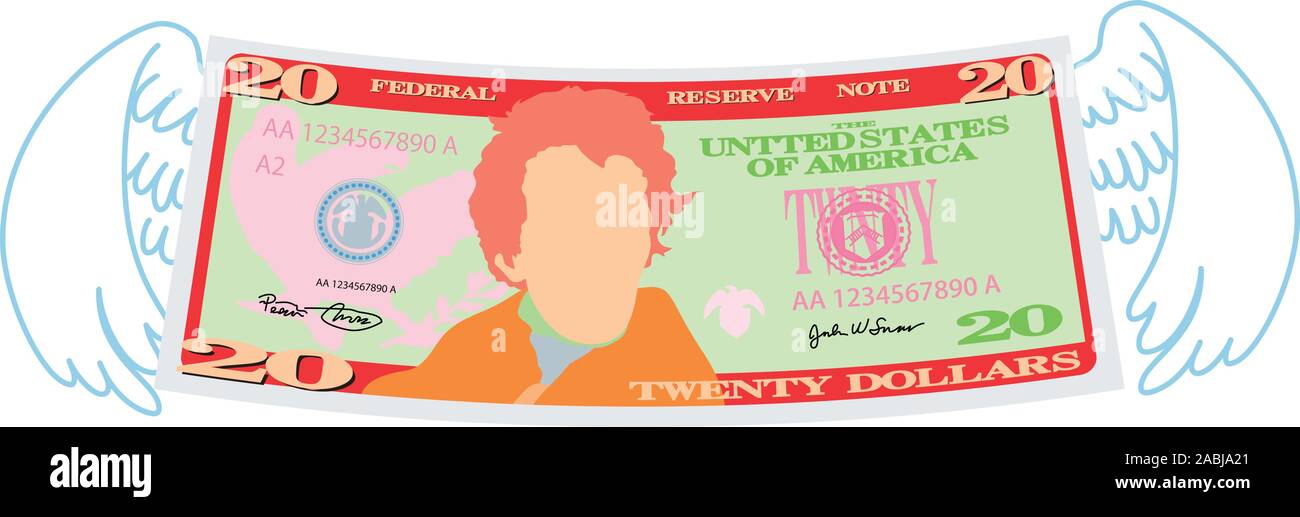 This is a illustration of Feathered Deformed 20 dollars note Stock ...