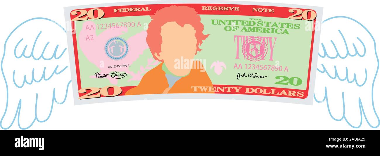 This is a illustration of Feathered Deformed 20 dollars note Stock ...