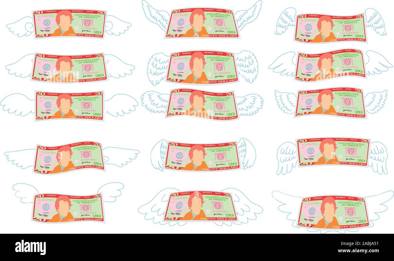 This is a illustration of Feathered Deformed 20 dollars note Stock ...