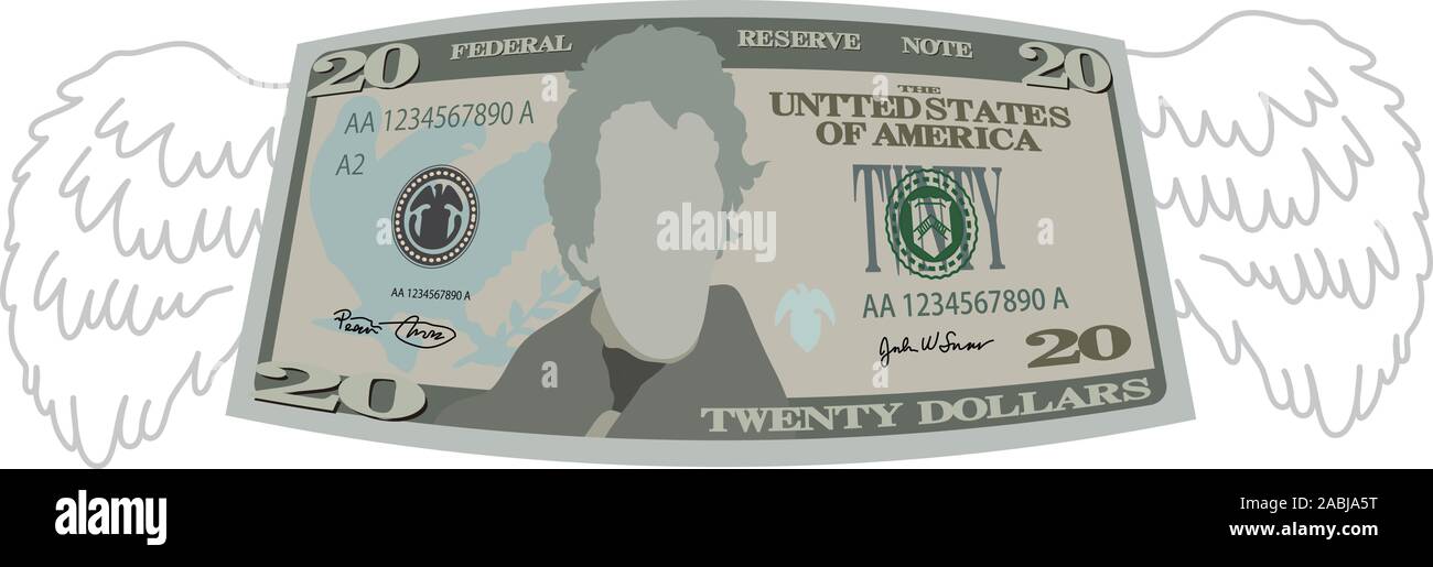 This is a illustration of Feathered Deformed 20 dollars note Stock ...
