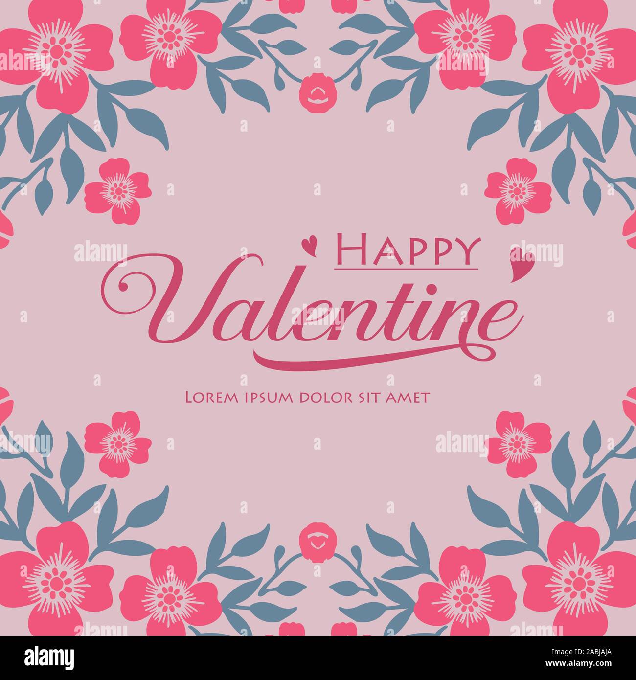 Handwritten text of happy valentine with plant element of leaf flower ...