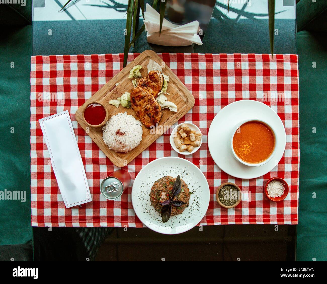 business lunch on the table top view Stock Photo - Alamy