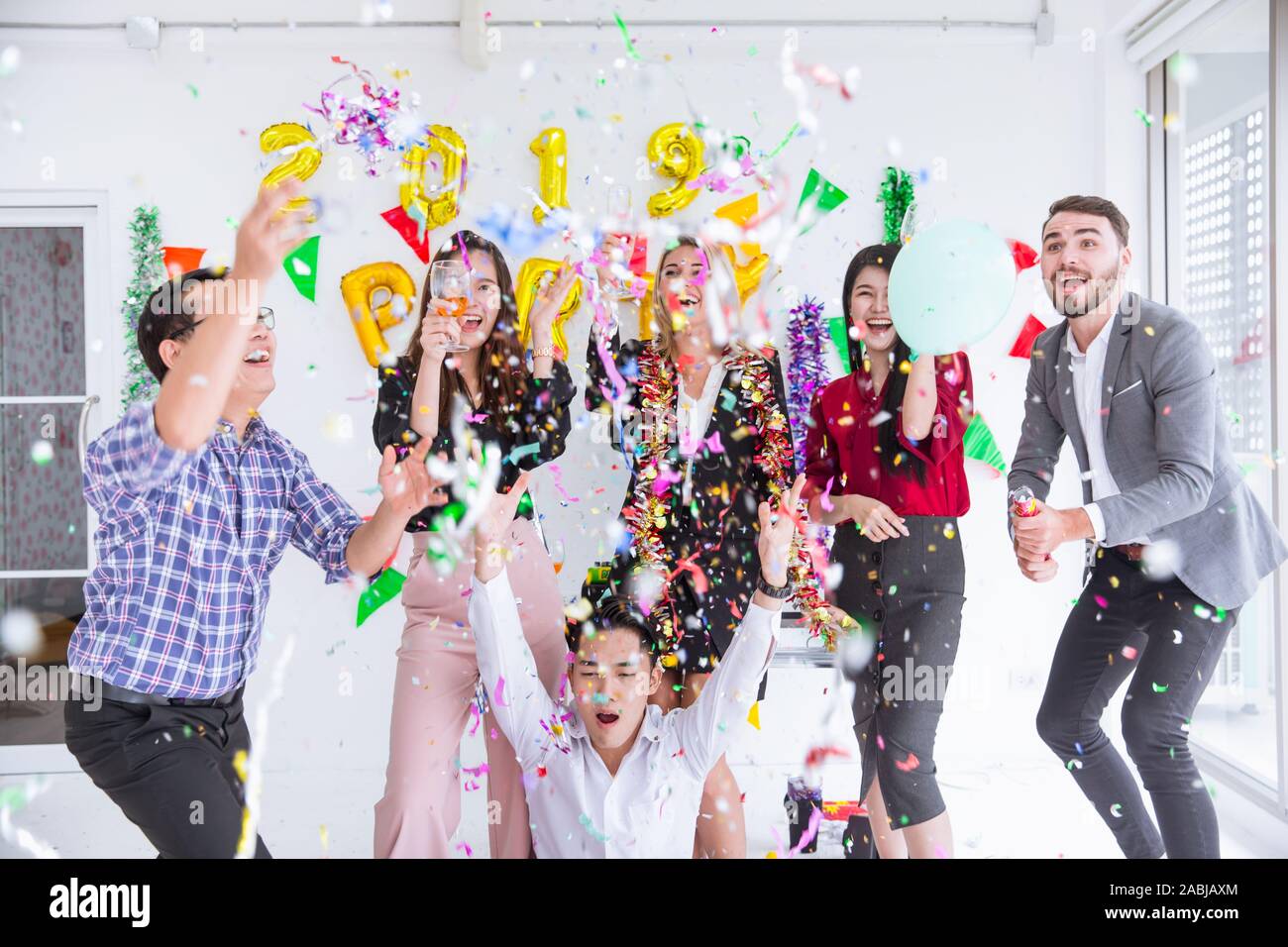 Business team staff happy enjoy colorful meet and greet congratulation ...