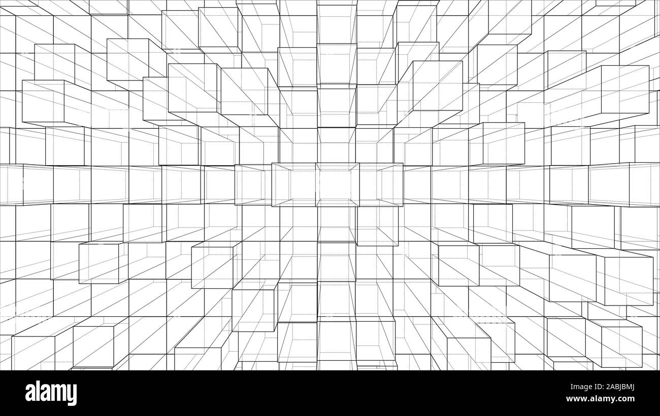 Abstract background of cubes outline. Vector rendering of 3d. Wire ...