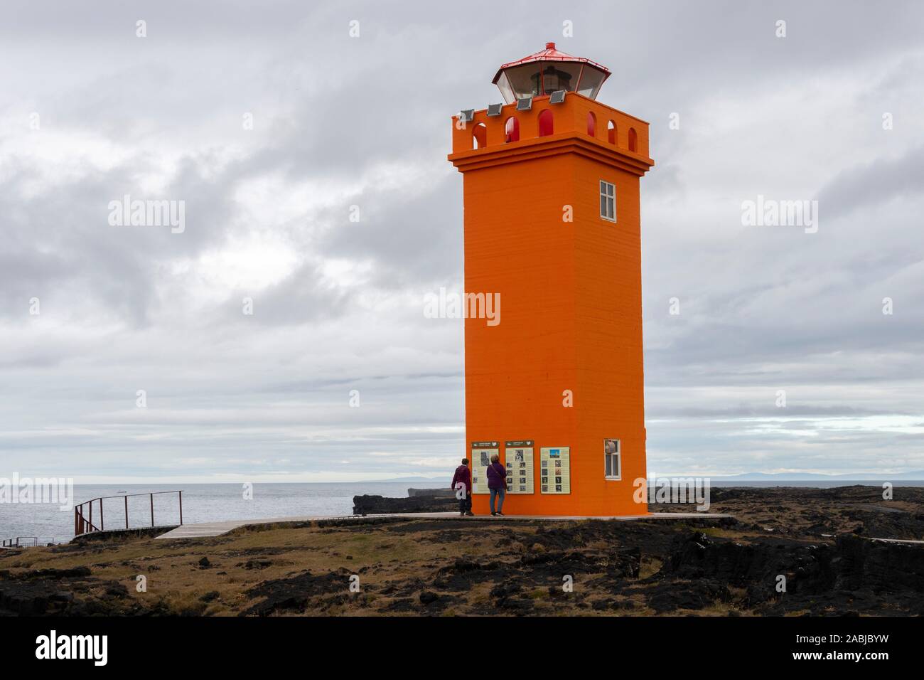 Orange lighthouse at Svörtuloft, Iceland Stock Photo - Alamy