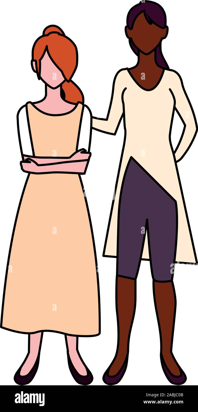 women faceless standing with different poses vector illustration design ...