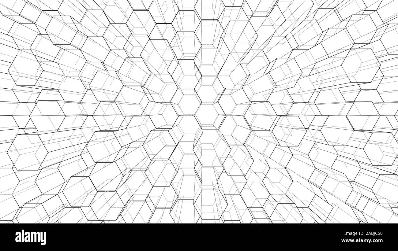 Abstract background of hexagons outline. Vector rendering of 3d. Wire ...