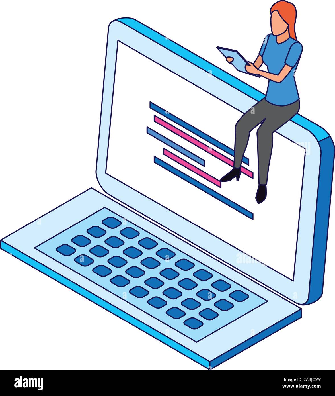 avatar woman sitting on a laptop computer, colorful design Stock Vector ...