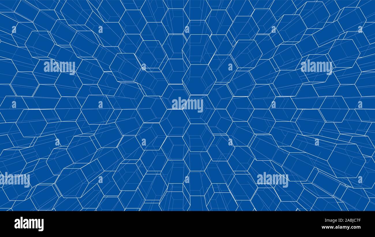 Abstract background of hexagons outline. Vector rendering of 3d. Wire ...