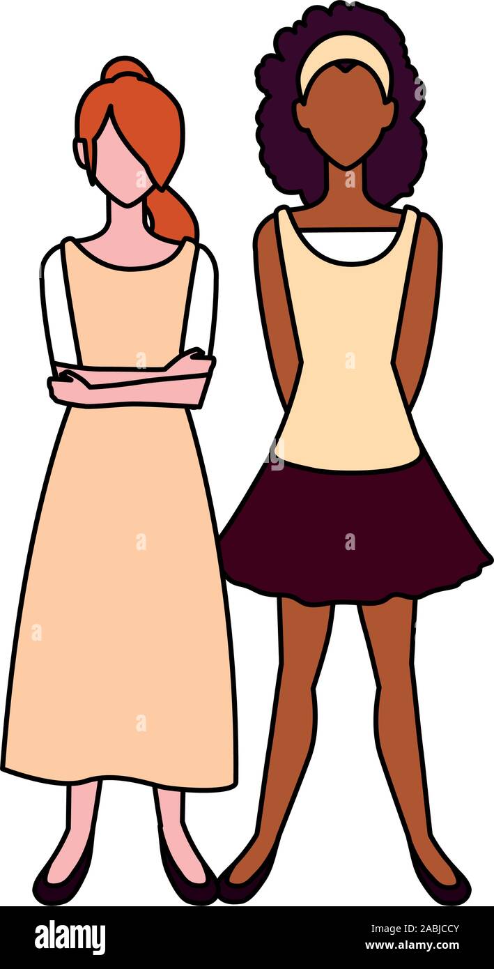 women faceless standing with different poses vector illustration design ...
