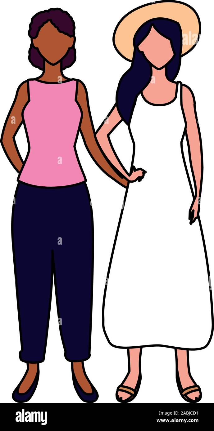 women faceless standing with different poses vector illustration design ...