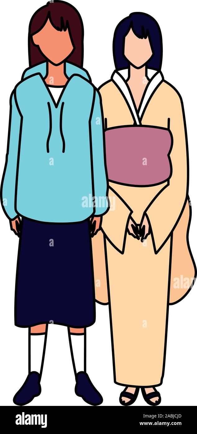 women faceless standing with different poses vector illustration design ...
