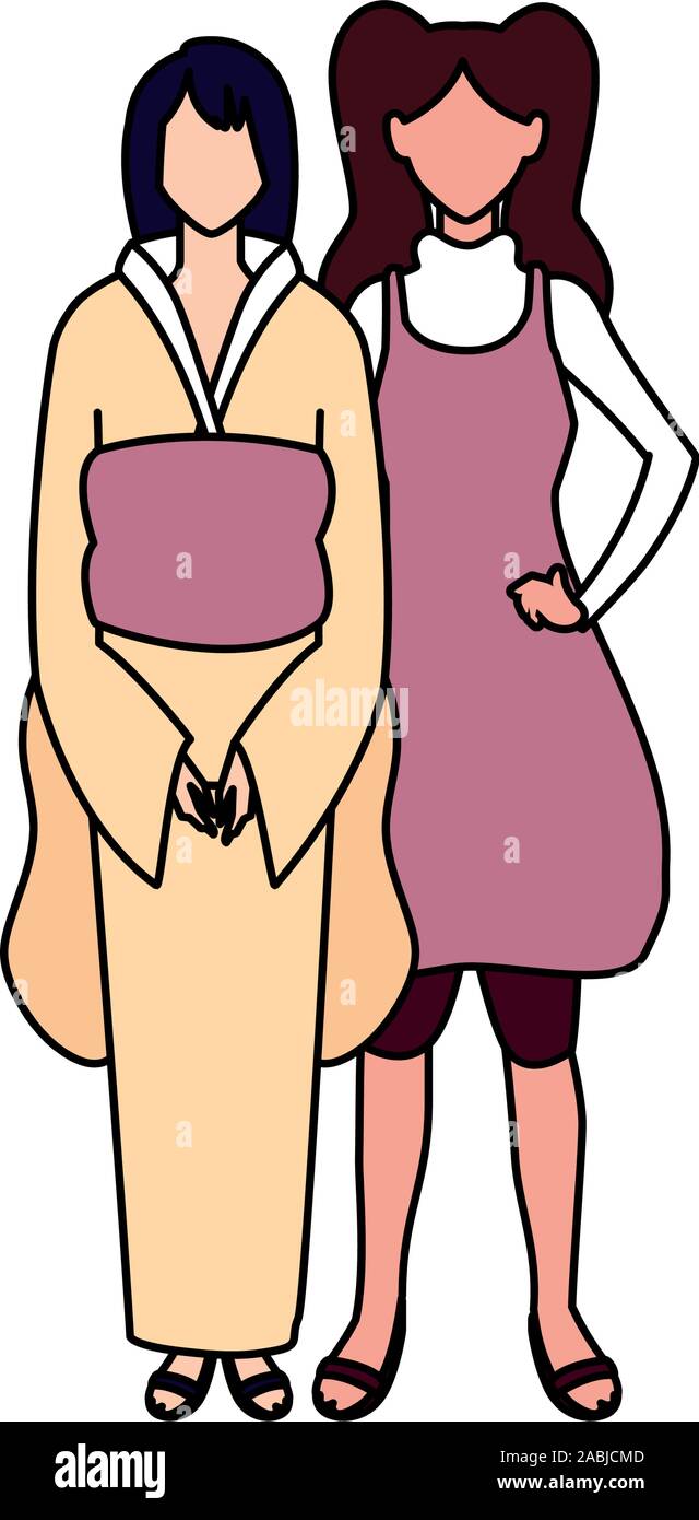 women faceless standing with different poses vector illustration design ...
