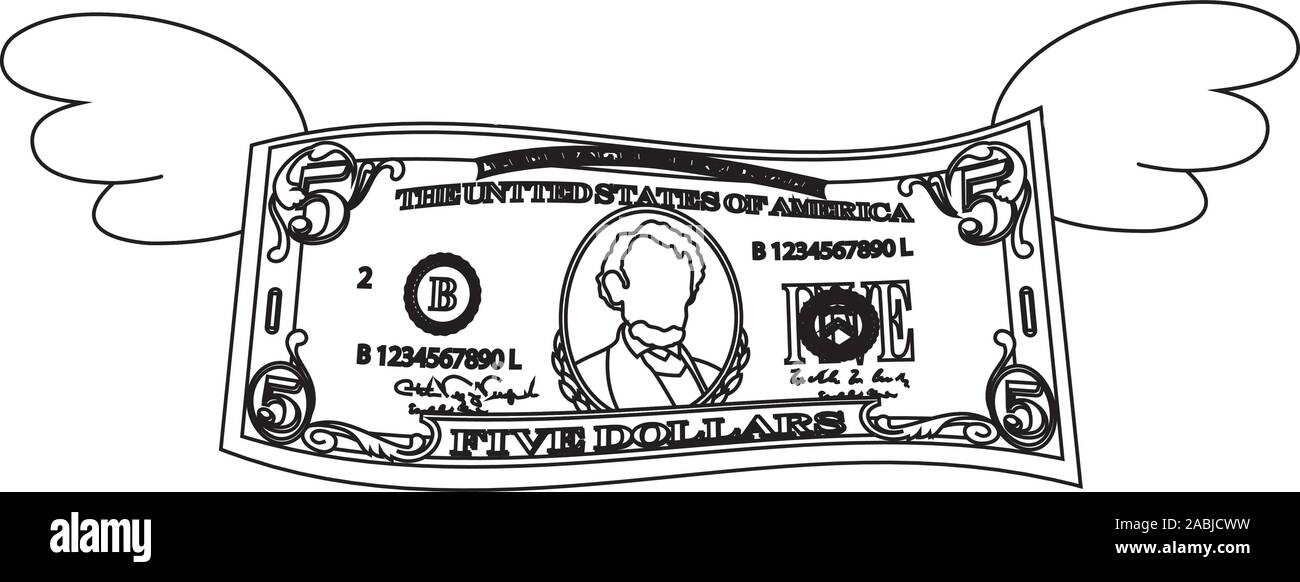This is a illustration of Feathered Deformed 5 dollars note Stock ...