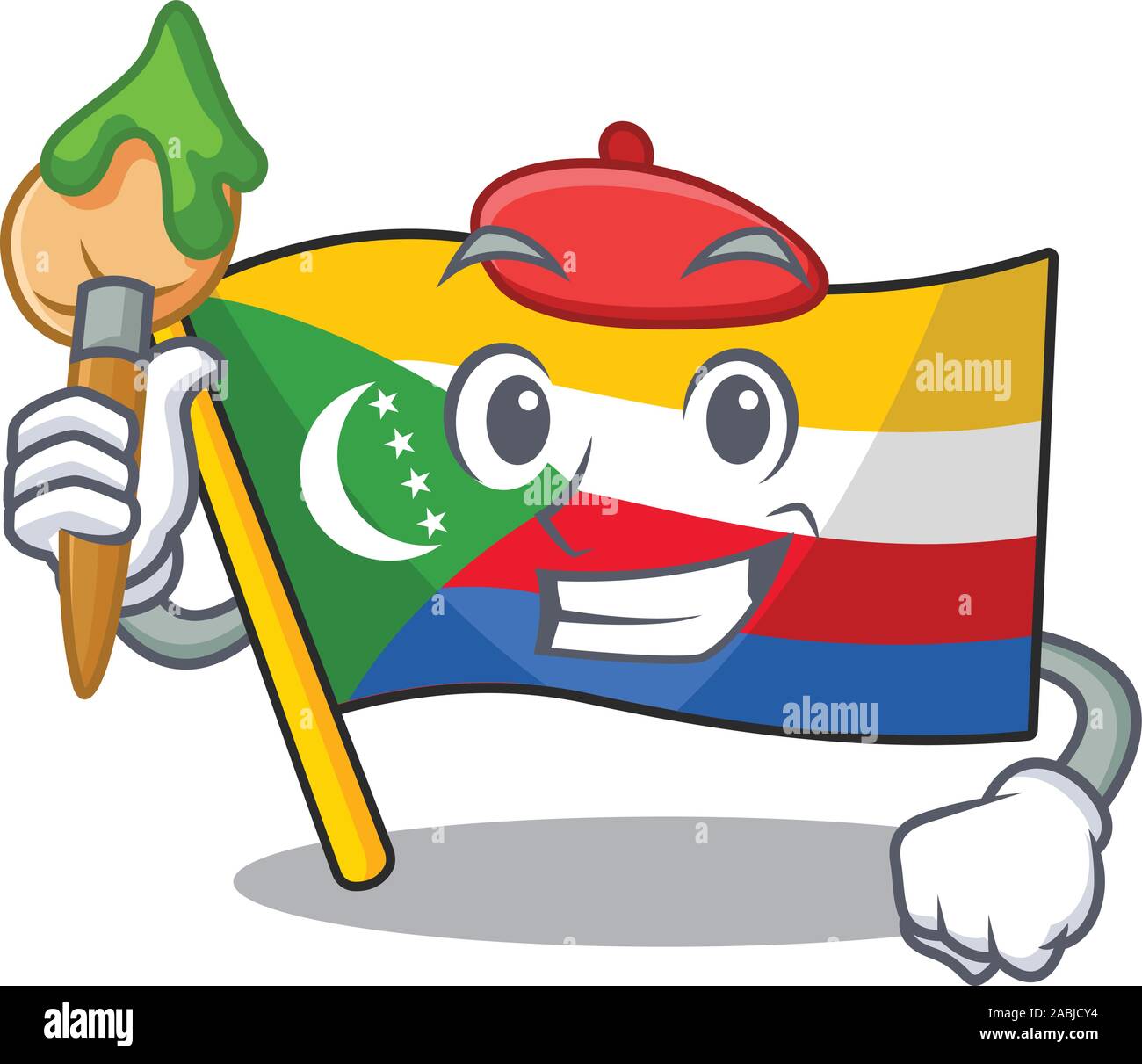 Cheerful flag comoros Artist cartoon character with brush Stock Vector ...