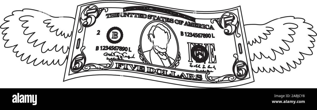 This is a illustration of Feathered Deformed 5 dollars note Stock ...