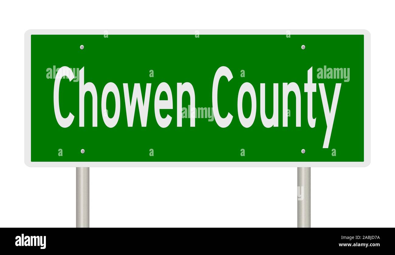 Rendering of a green 3d highway sign for Chowen County Stock Photo - Alamy