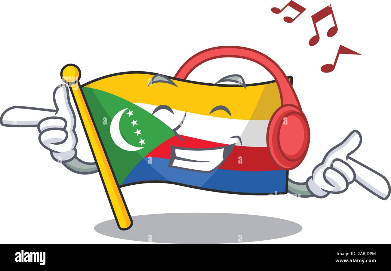 Listening music flag comoros mascot cartoon character design Stock ...
