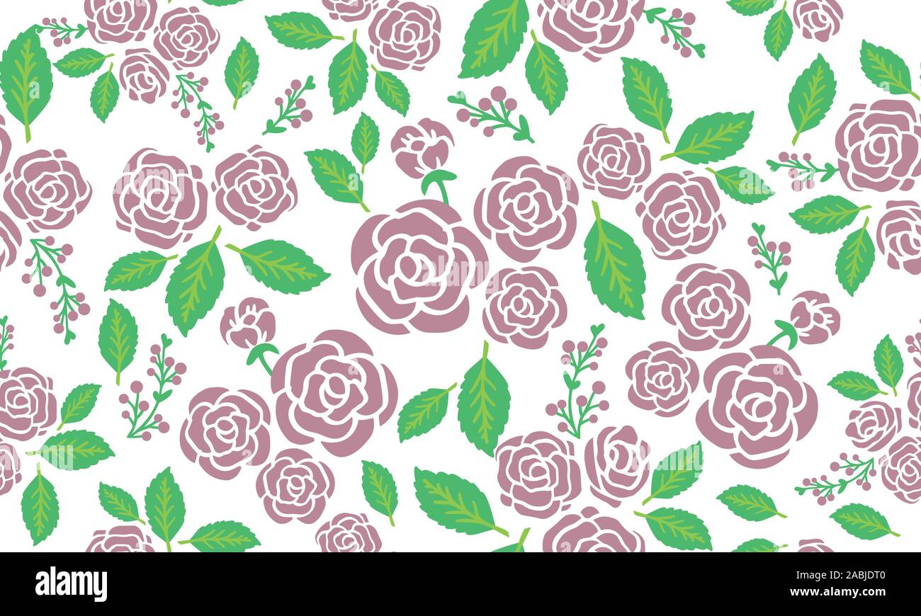 Drawing seamless rose floral pattern, isolated on bright background ...