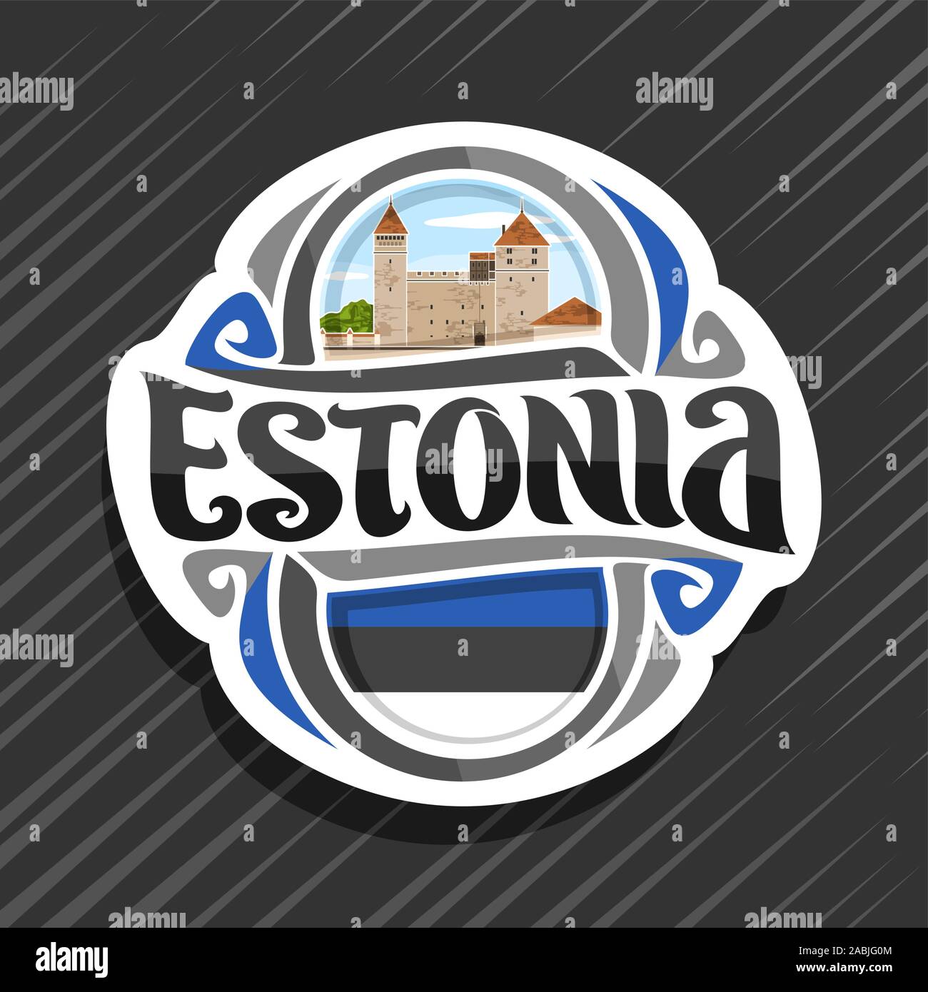 Vector logo for Estonia country, fridge magnet with estonian state flag ...