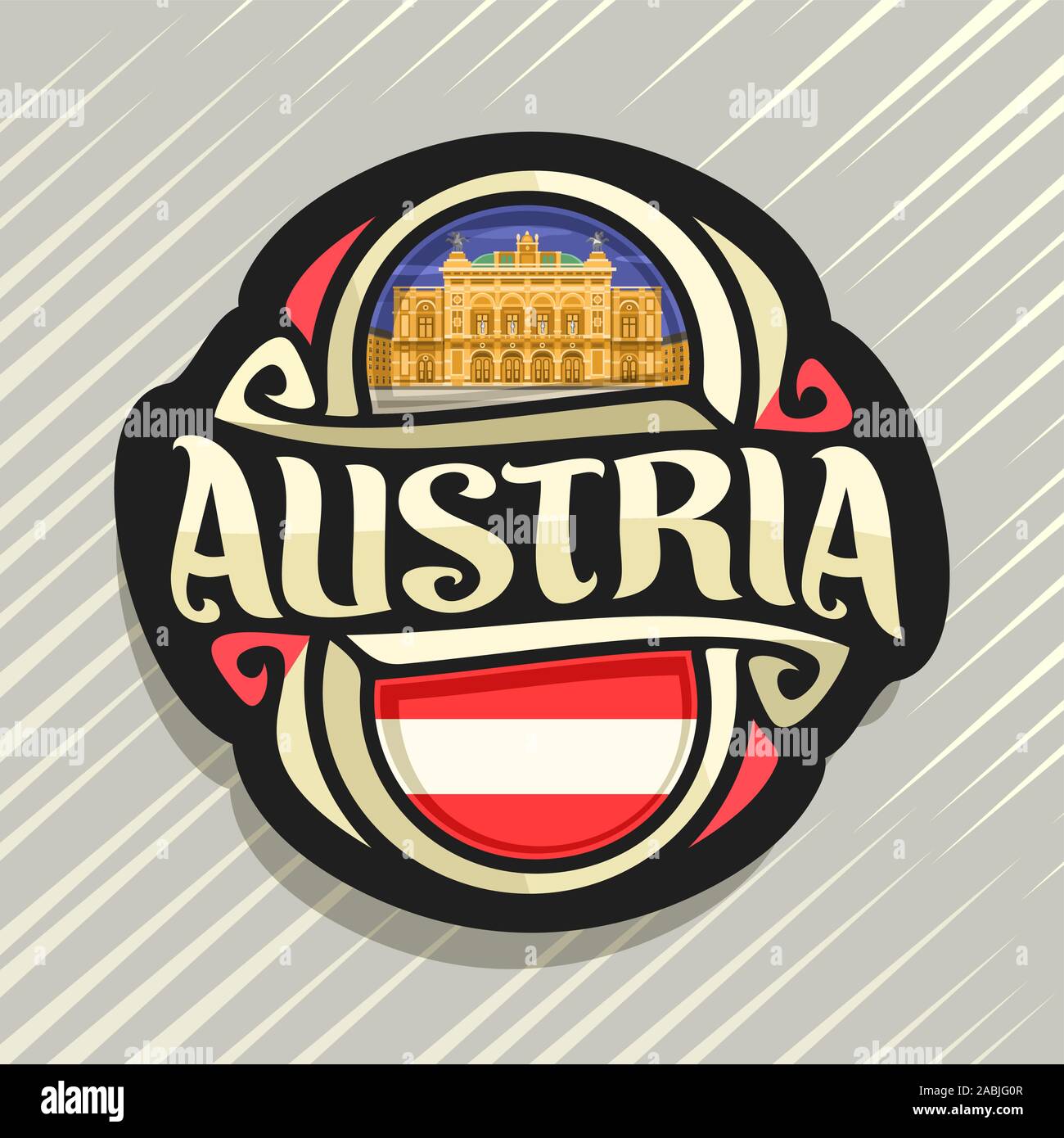 Vector logo for Austria country, fridge magnet with austrian state flag ...