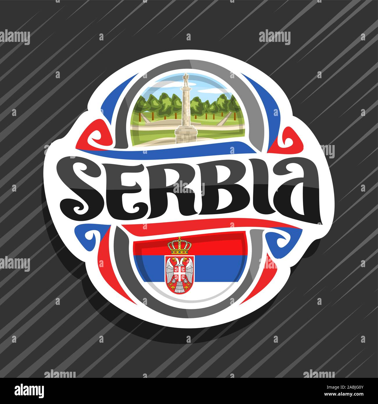 Vector logo for Serbia country, fridge magnet with serbian state flag ...