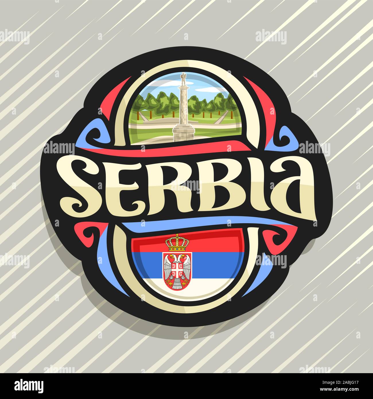 Vector logo for Serbia country, fridge magnet with serbian state flag ...