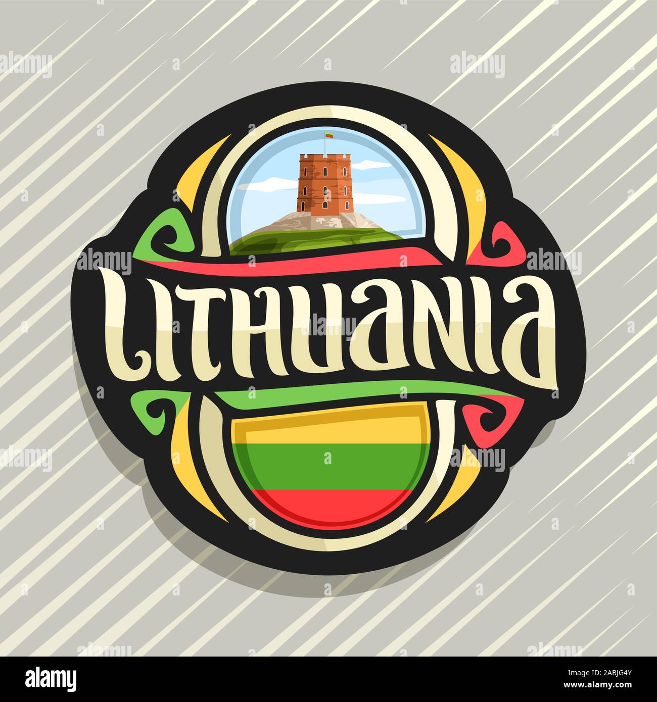 Vector logo for Lithuania country, fridge magnet with lithuanian flag ...