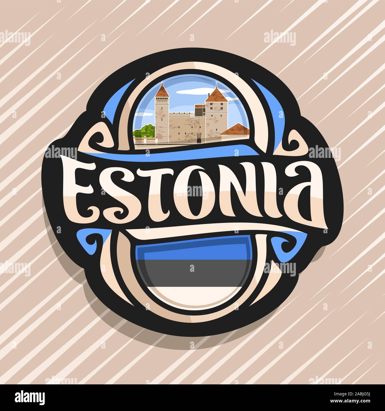 Vector logo for Estonia country, fridge magnet with estonian state flag ...