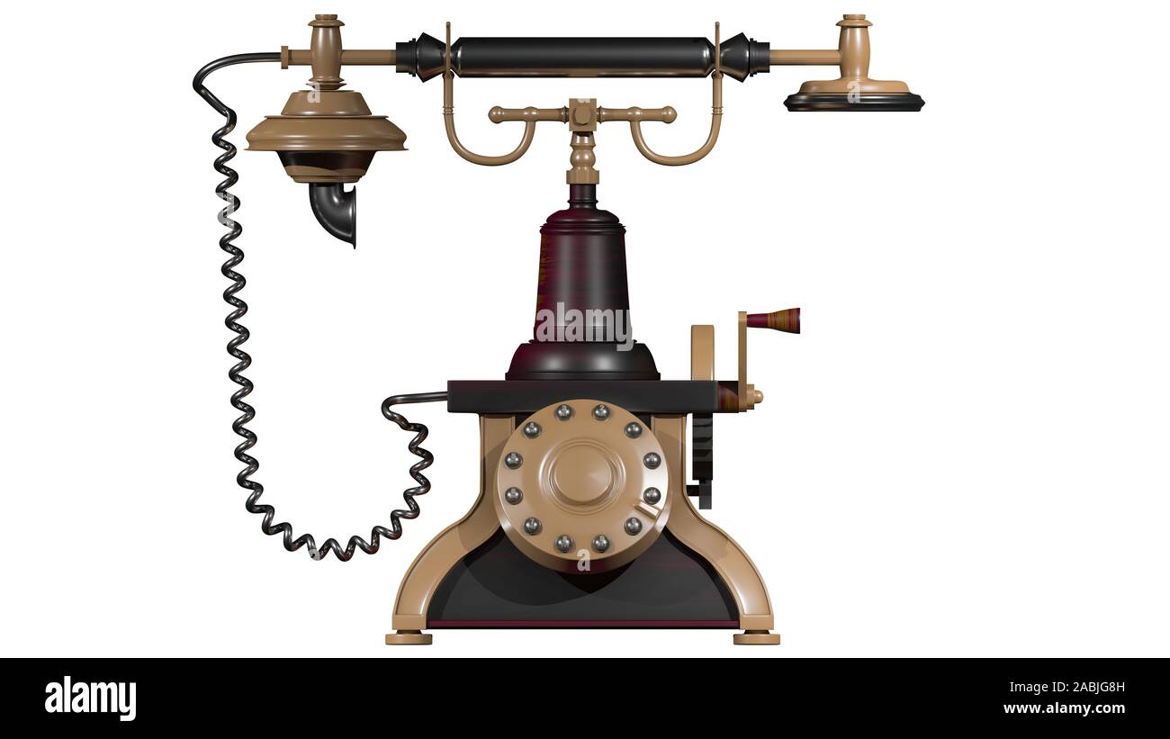 Vintage telephone. Retro old phone isolated on white background. 3d ...