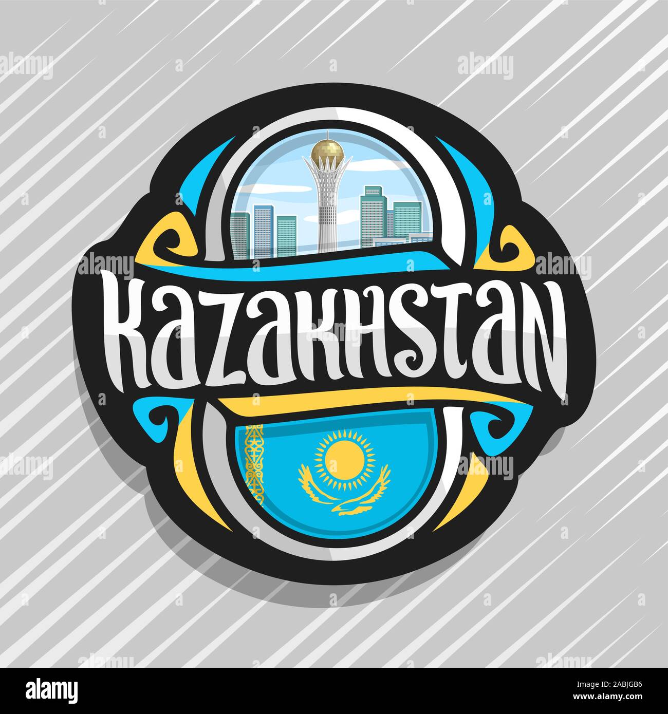 Vector logo for Kazakhstan country, fridge magnet with kazakh state ...