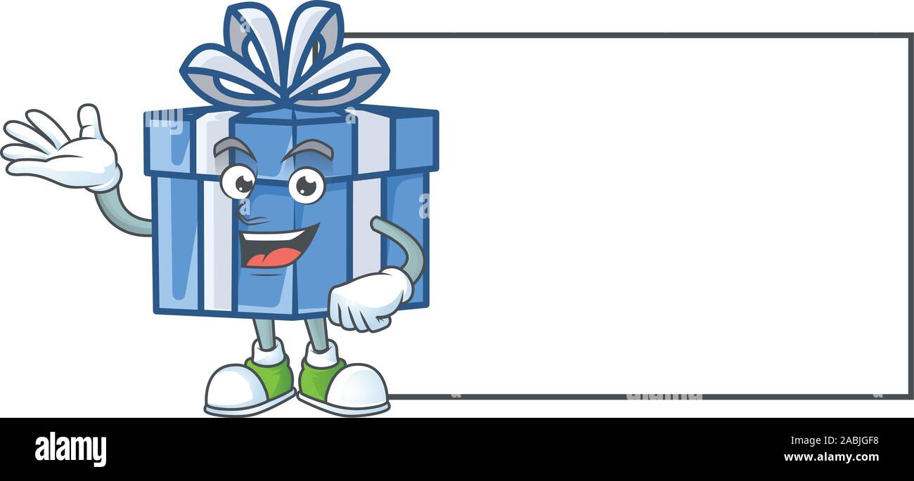 Blue gift box with board cartoon character style Stock Vector Image ...