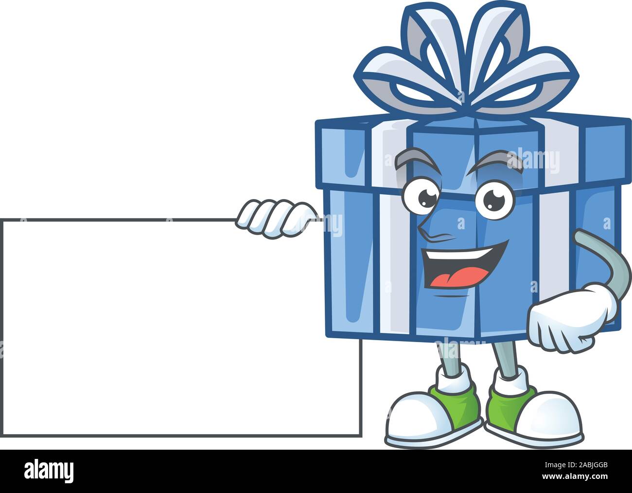 Blue gift box cute cartoon character with a board Stock Vector Image ...